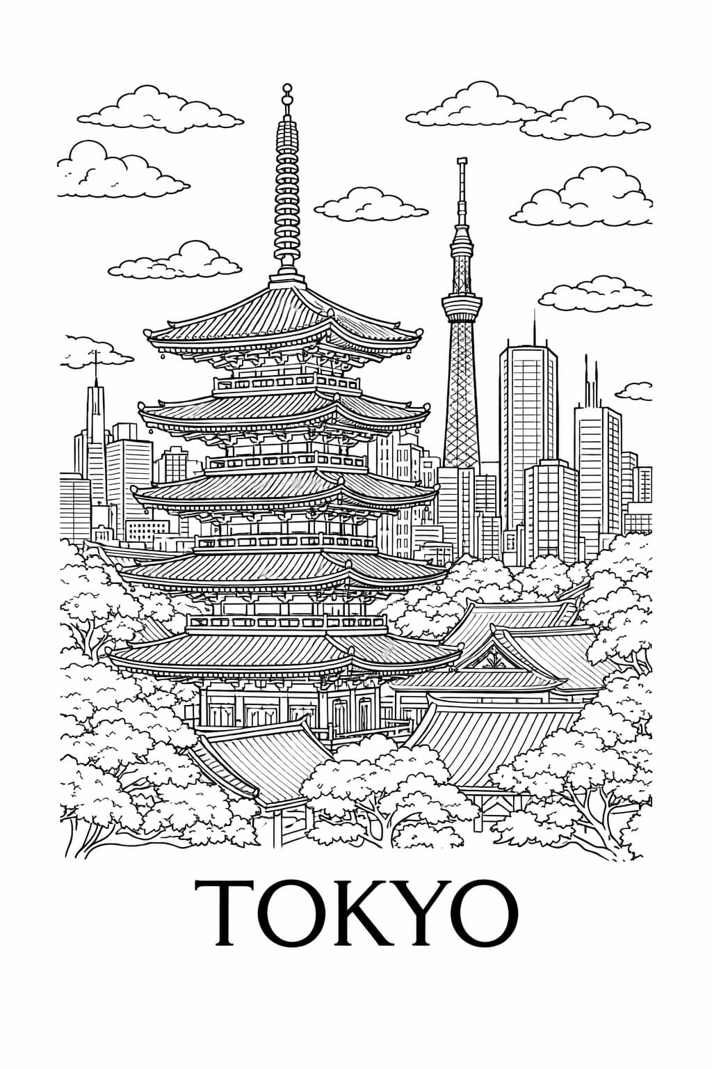 Tokyo Coloring Pages | Coloring Pages for Adults: Free PDF Printables