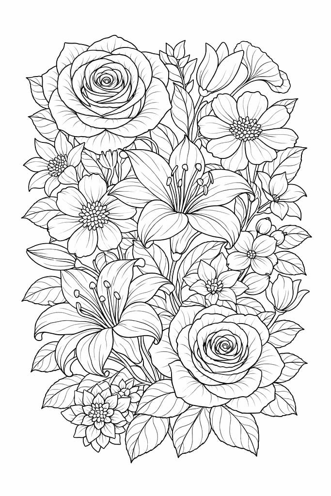 Flowers Coloring Pages for Adults | Coloring Pages for Adults: Free PDF ...