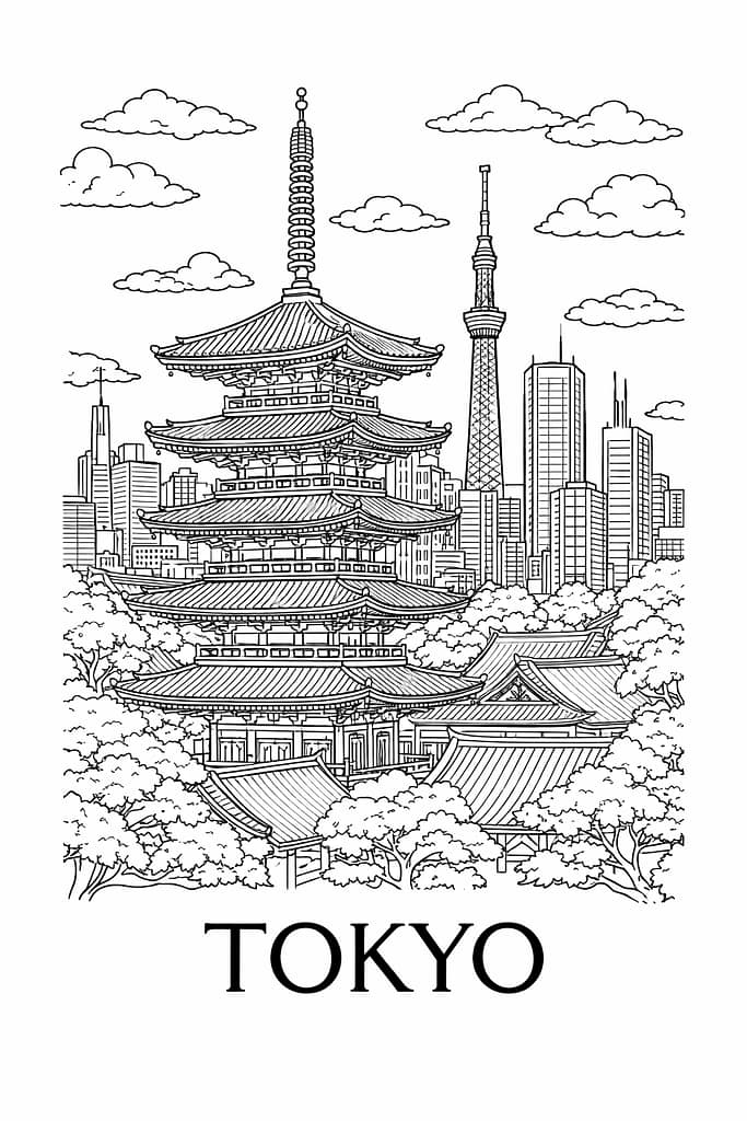 Tokyo Coloring Pages | Coloring Pages for Adults: Free PDF Printables